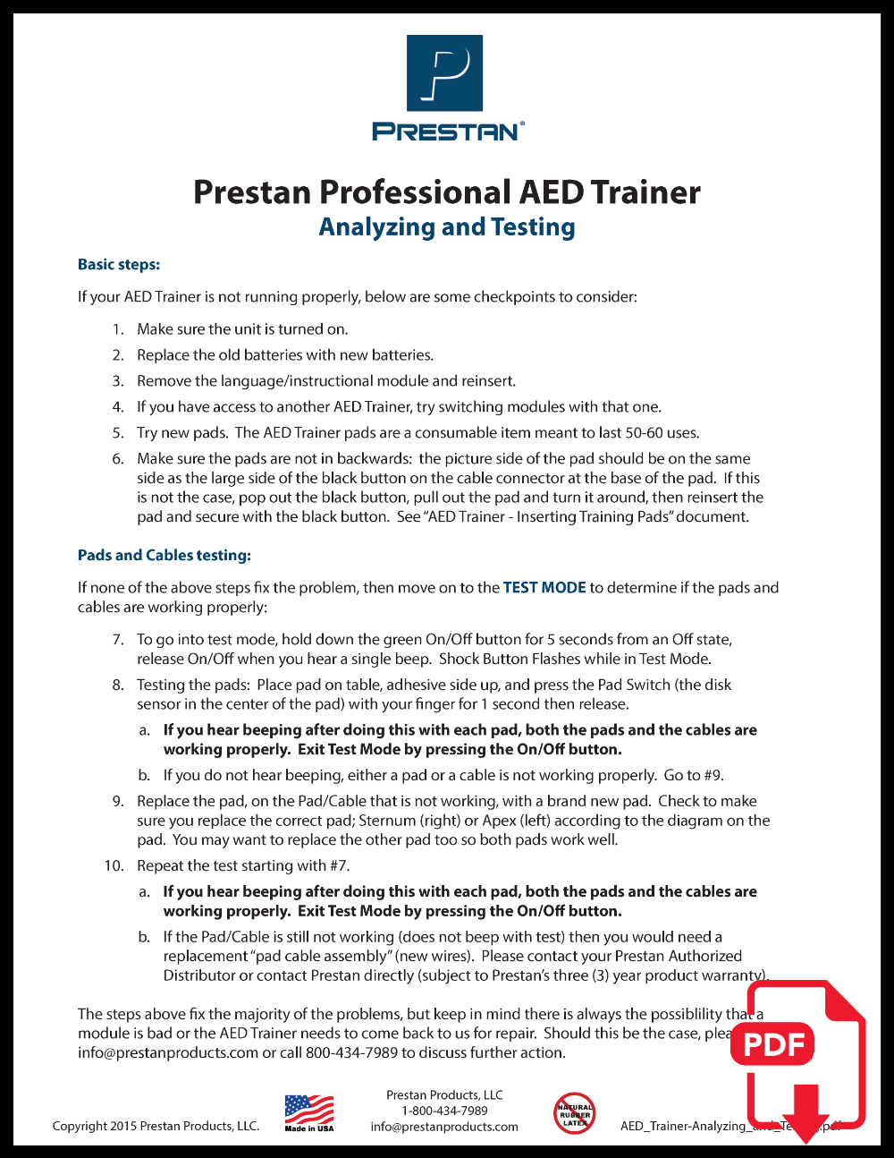 PRESTAN AED Trainers - Troubleshooting Guide - PRESTAN Asia