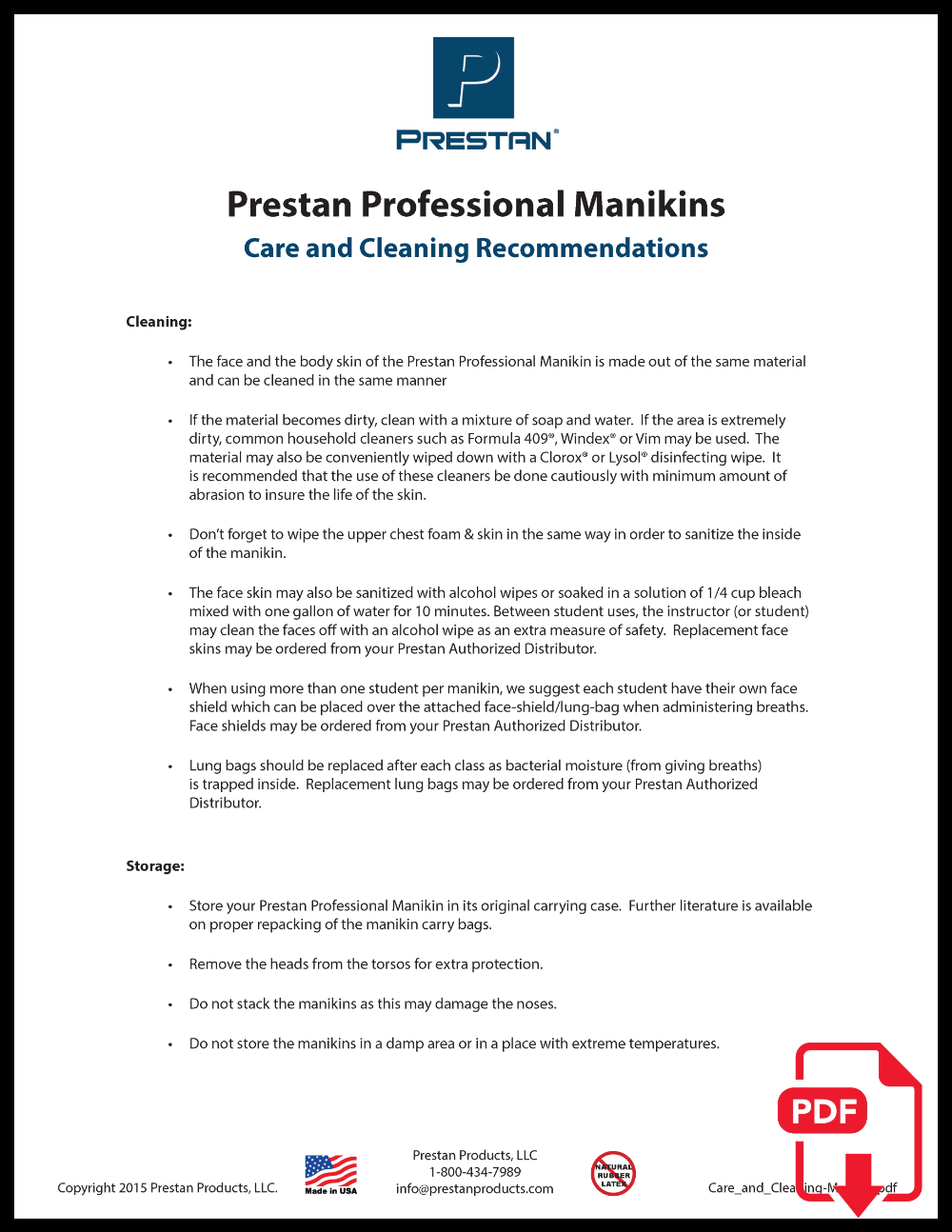 PRESTAN Professional Manikins - Care and Cleaning - PRESTAN Asia